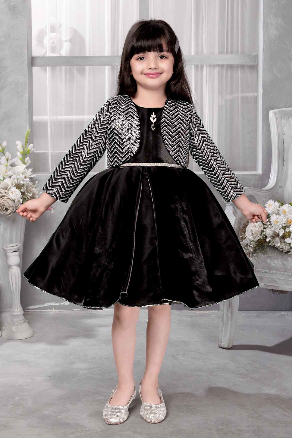 Stylish Black Frock With Sequins Overcoat For Girls – Lagorii Kids
