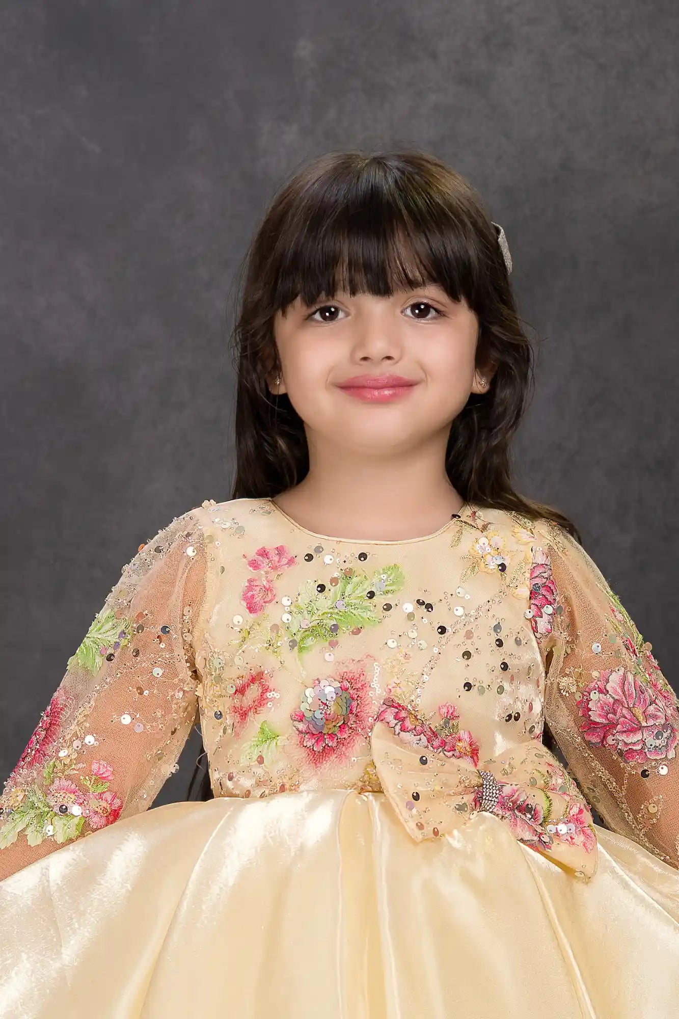 Fawn Floral Embroidered High-Low Party Frock For Girls – Lagorii Kids
