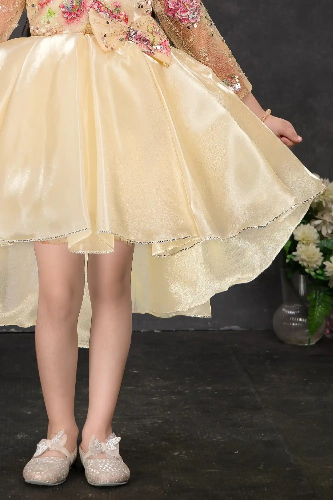 Fawn Floral Embroidered High-Low Party Frock For Girls – Lagorii Kids