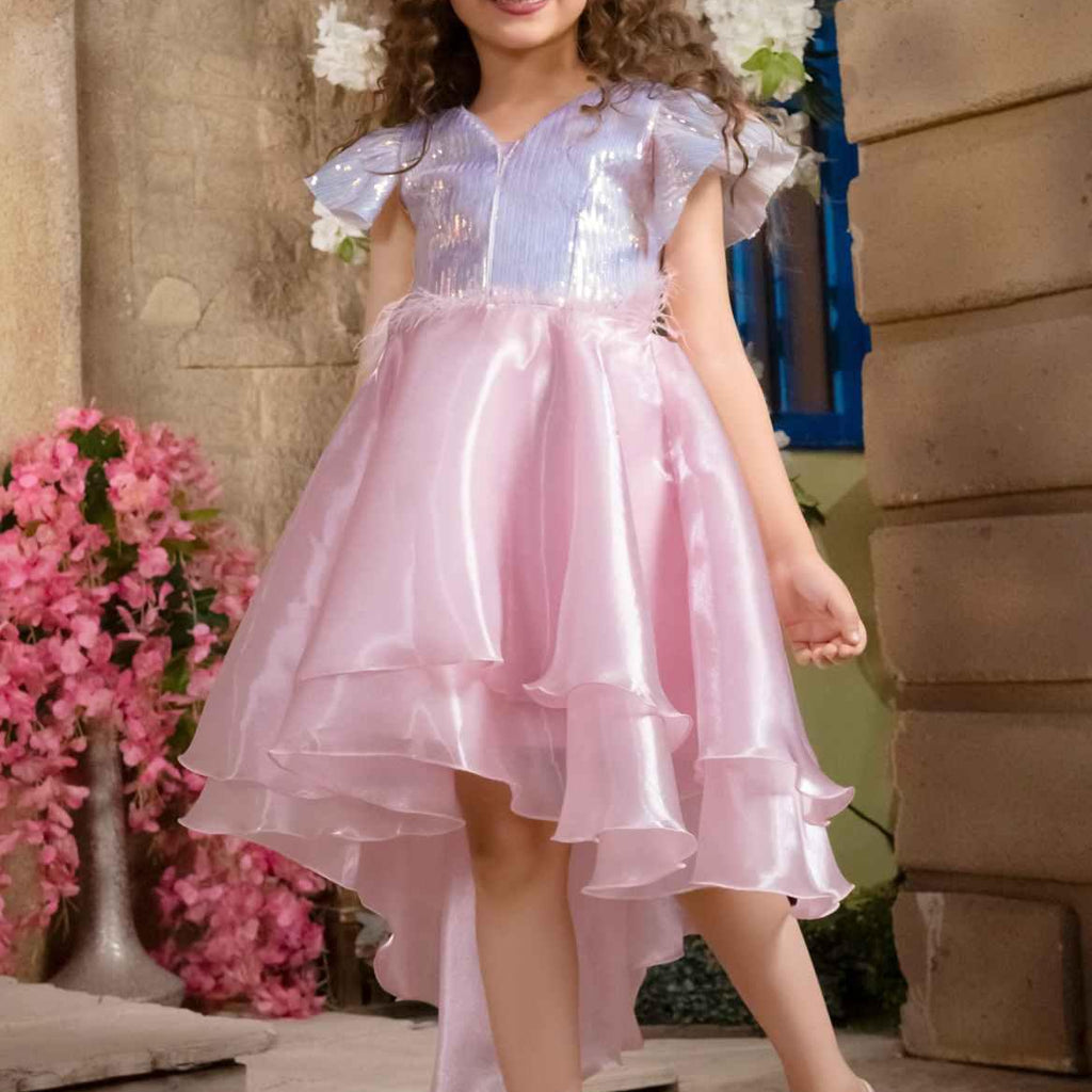 Dazzling Pink Sequin High Low Frock Party Frock For Girls – Lagorii Kids